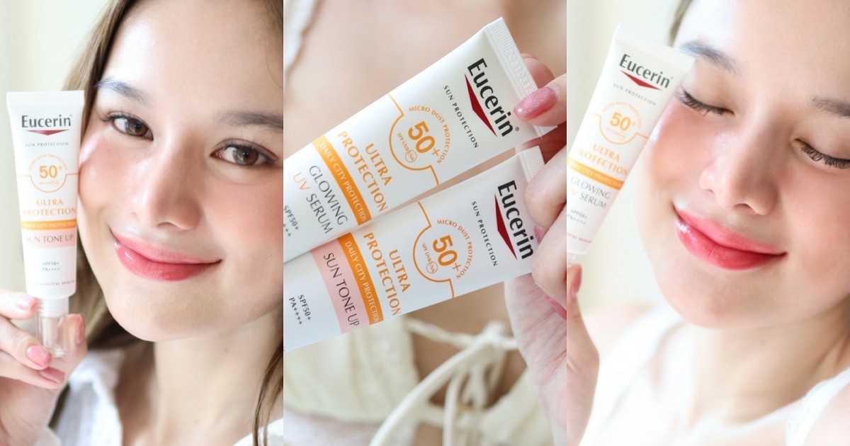 ป้ายยา เซรั่มกันแดดผิวสวย โกลว์ใส Eucerin Ultra protection 2 Glowing UV Serum และ Tone Up+ Serum ...
